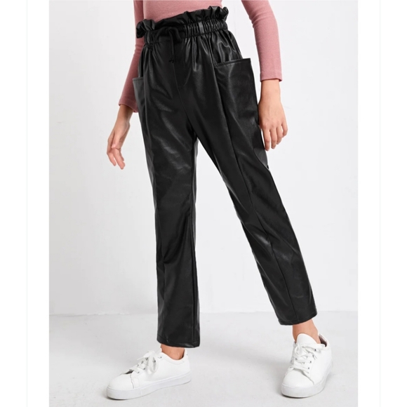 Zara | Bottoms | Zara Girls Paperbag Waist Drawstring Pu Leather Pants ...